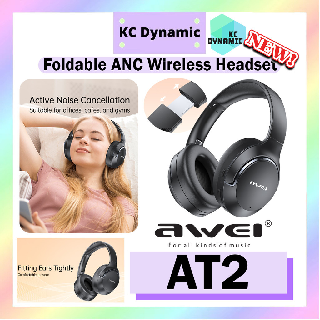 Awei AT2 Foldable ANC Wireless Headset ANC Bluetooth Headset Active ...