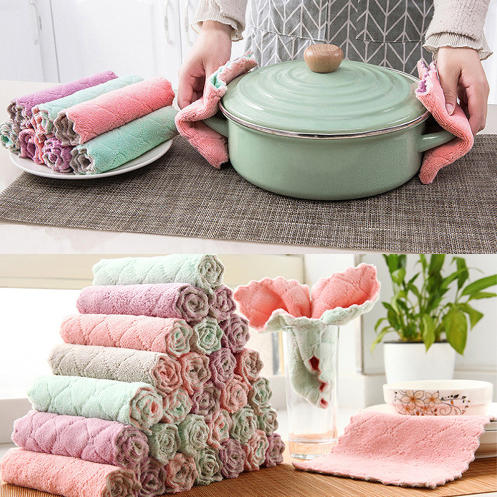Five-piece Double-Layer Microfiber Towels: Super Absorbent Coral Fleece ...
