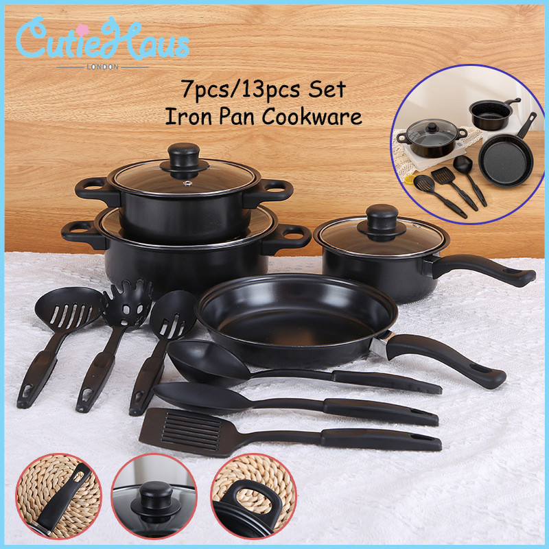 Cutiehaus 7pcs/13pcs Set Iron Pan Cookware Set Non Stick Granite Pan ...