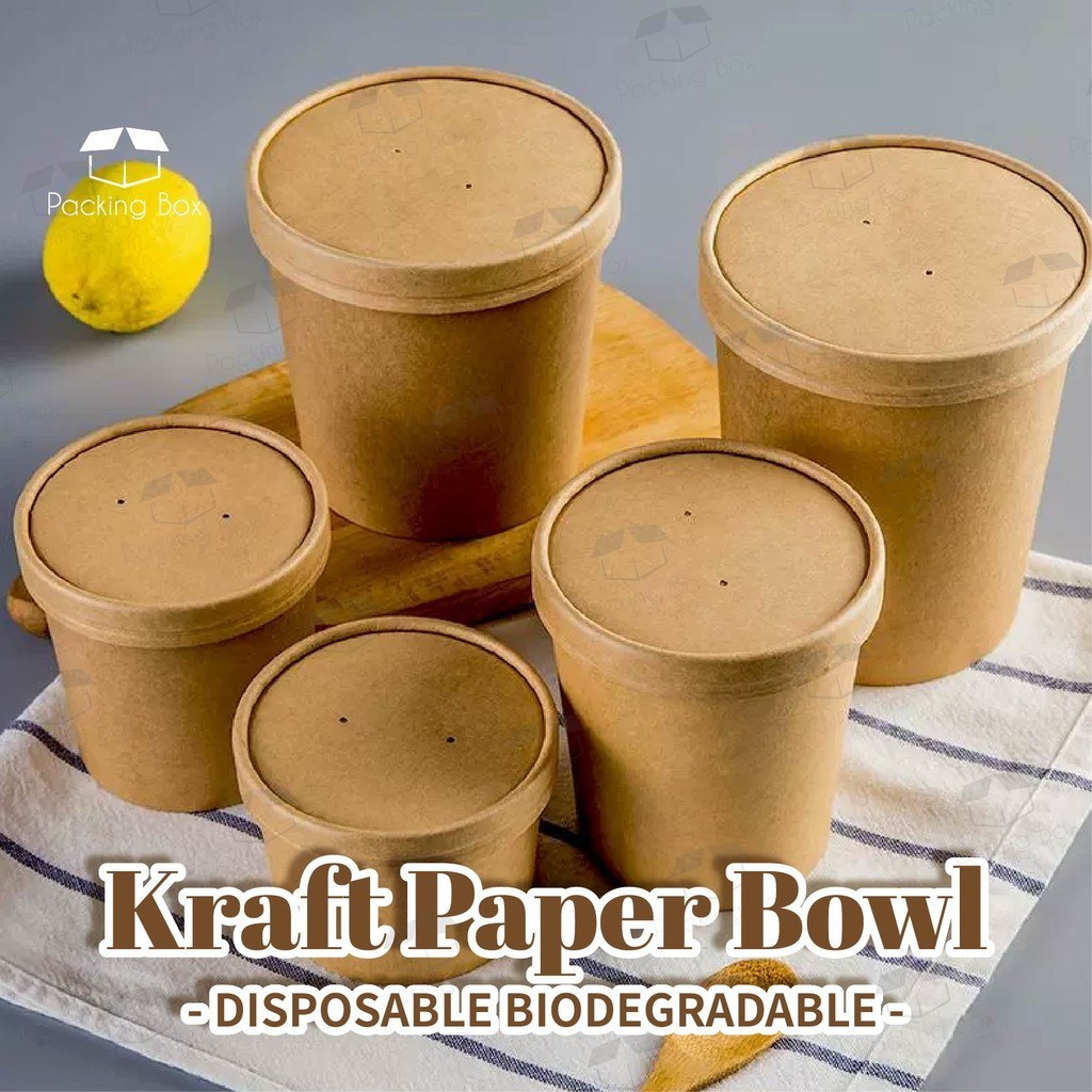 PKB Kraft Brown Paper Tub Paper Bowl /Porridge/Soup/Brownie/YogurtTub 8 ...