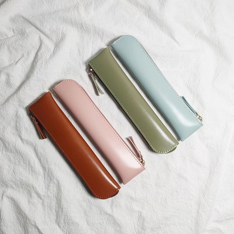Work Storage Pen Case Genuine Leather Texture Mini Pencil Case Simple ...