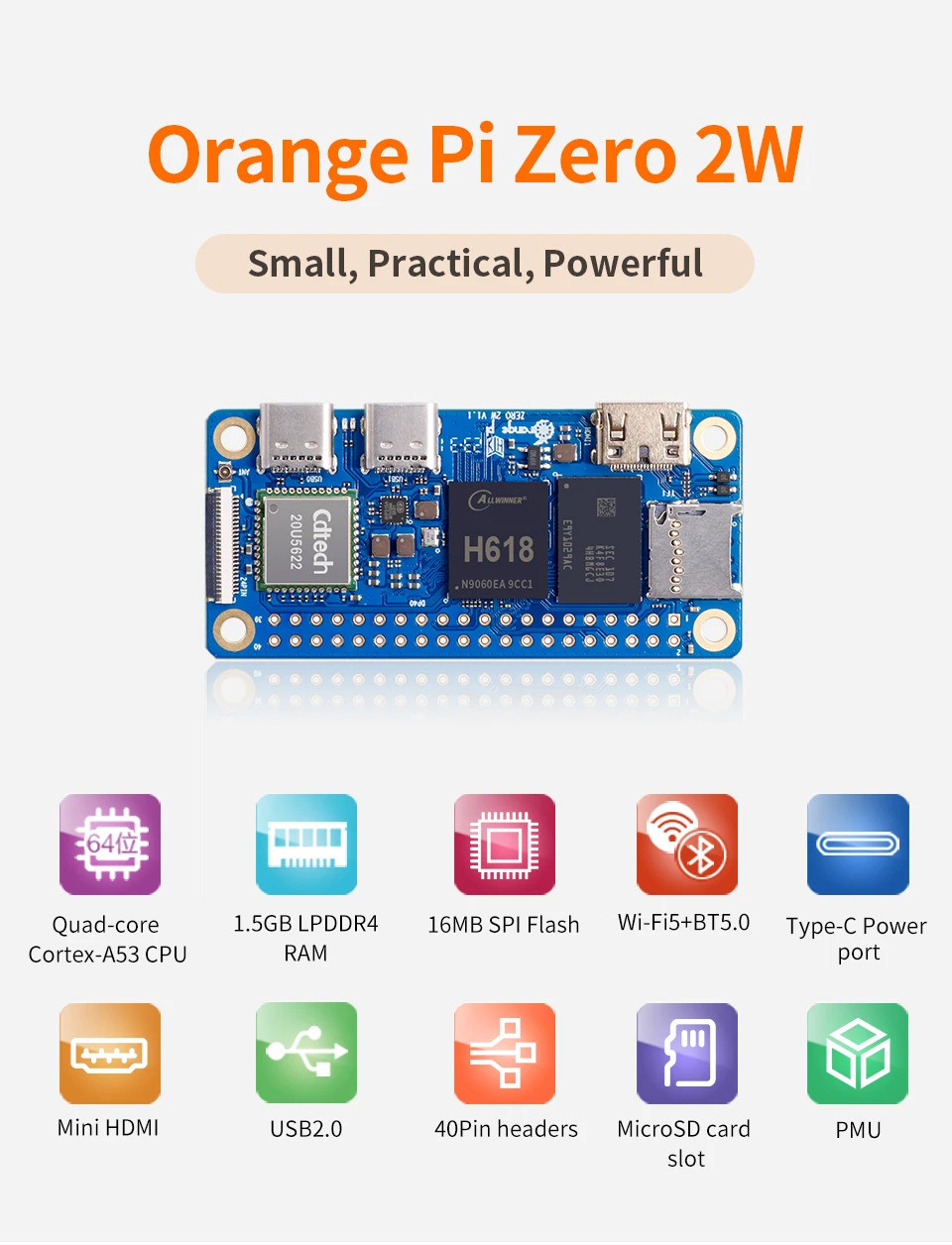 【In stock】Orange Pi Zero 2 W 1.5GB RAM DDR4 Mini PC Allwinner H618 Orange Pi Zero 2W WiFi ...