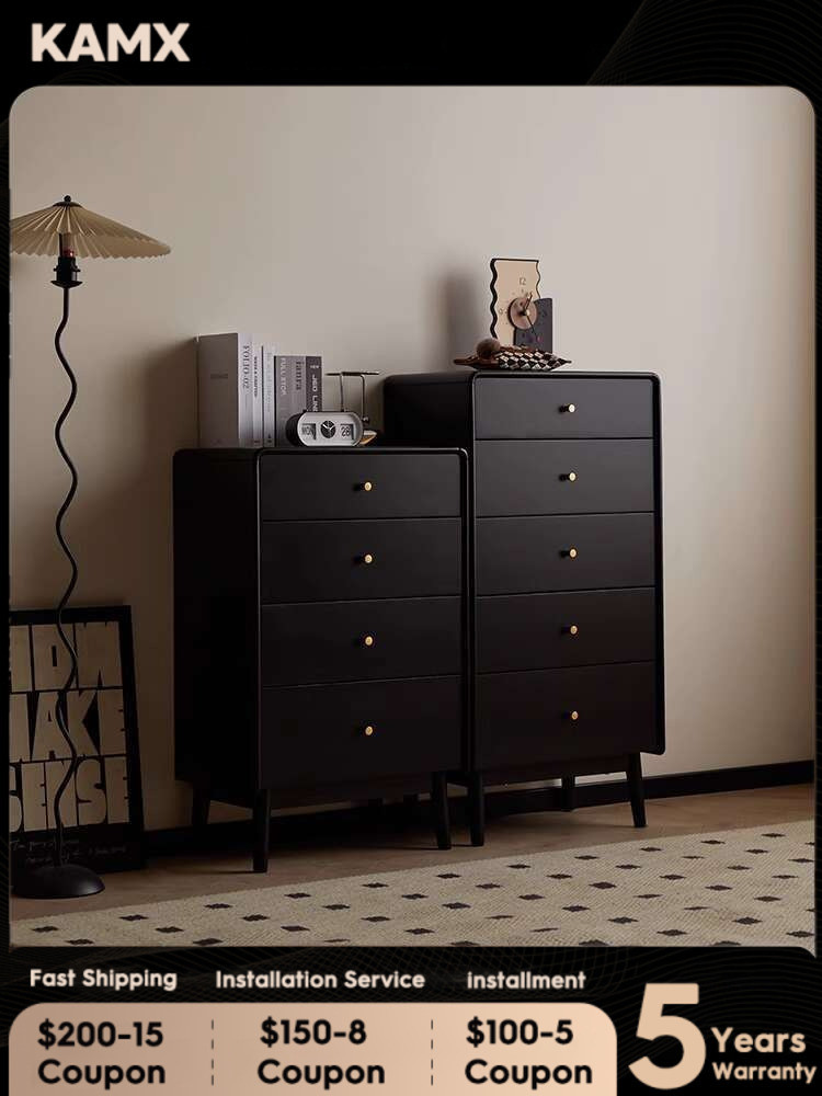 Kamixuan Solid Wood Bedroom Five Dou Cabinet Modern Simple Black Dou Cabinet Storage Cabinet ...