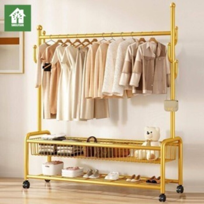 Trolley Clothes Rack With Hanger Basket Thick Clothes Rack Coat Rack ...