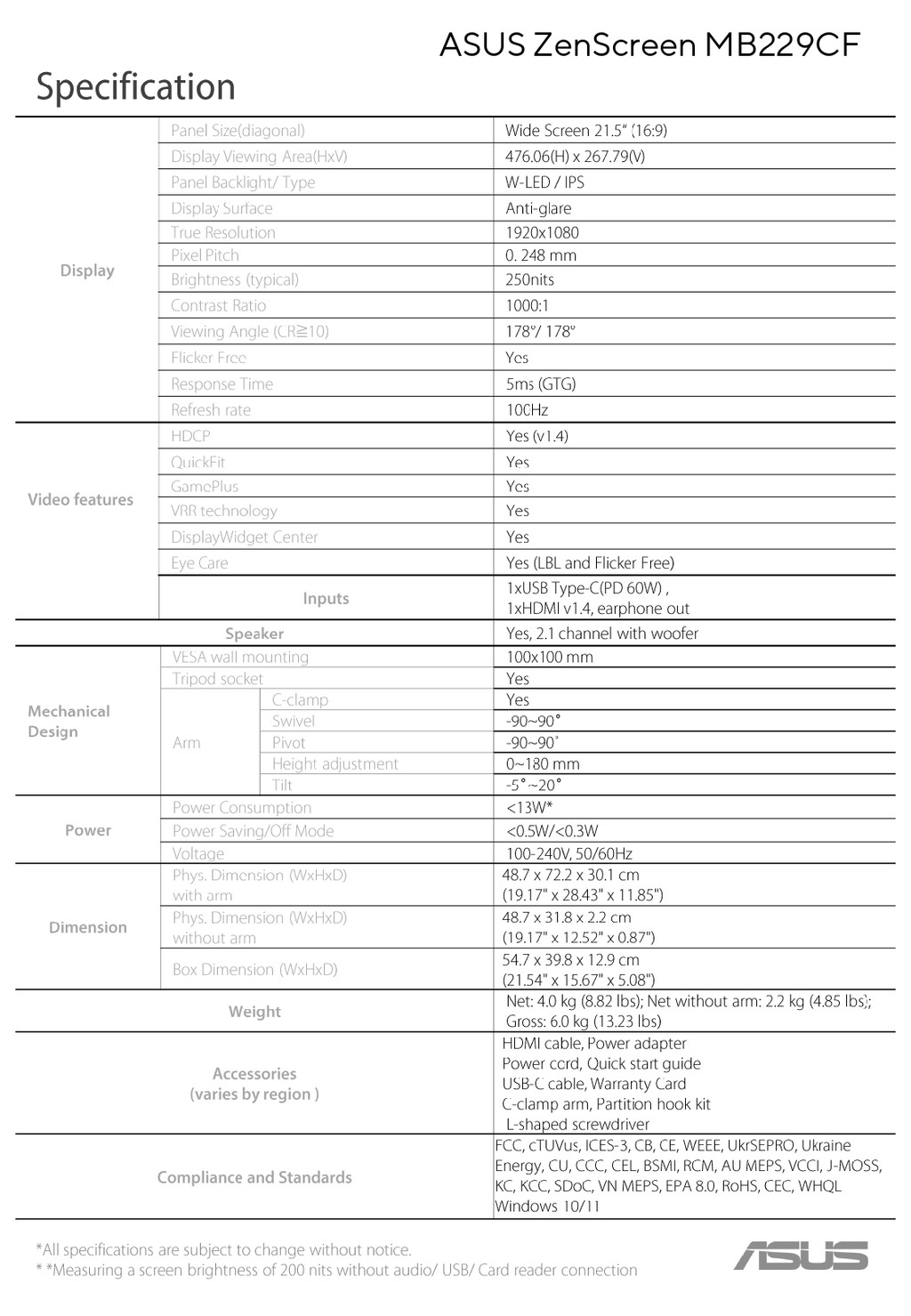 ASUS ZenScreen MB229CF Portable Monitor - 22" Full HD, IPS, 100Hz, USB ...