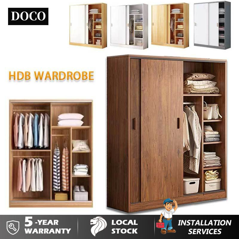 DOCO Wardrobe Cabinet Thickened Model Sliding Door Solid Wood Wardrobe ...