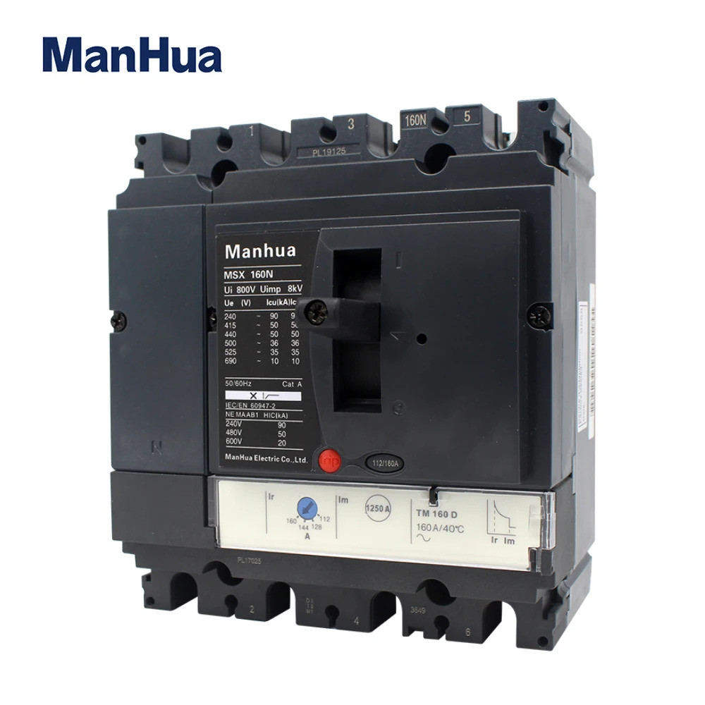 ManHua MCCB 3P 4P Breaking Capacity Adjustable 120A 160A MSX-160N Vigi ...
