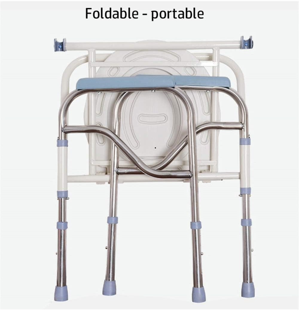 Foldable Commode Chair with Wheel Adjustable Stainless Steel Adult ...