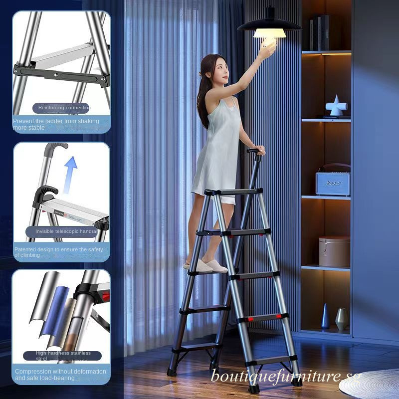 Folding Onekey Telescopic Step Ladder Portable Aluminum Alloy Foldable ...