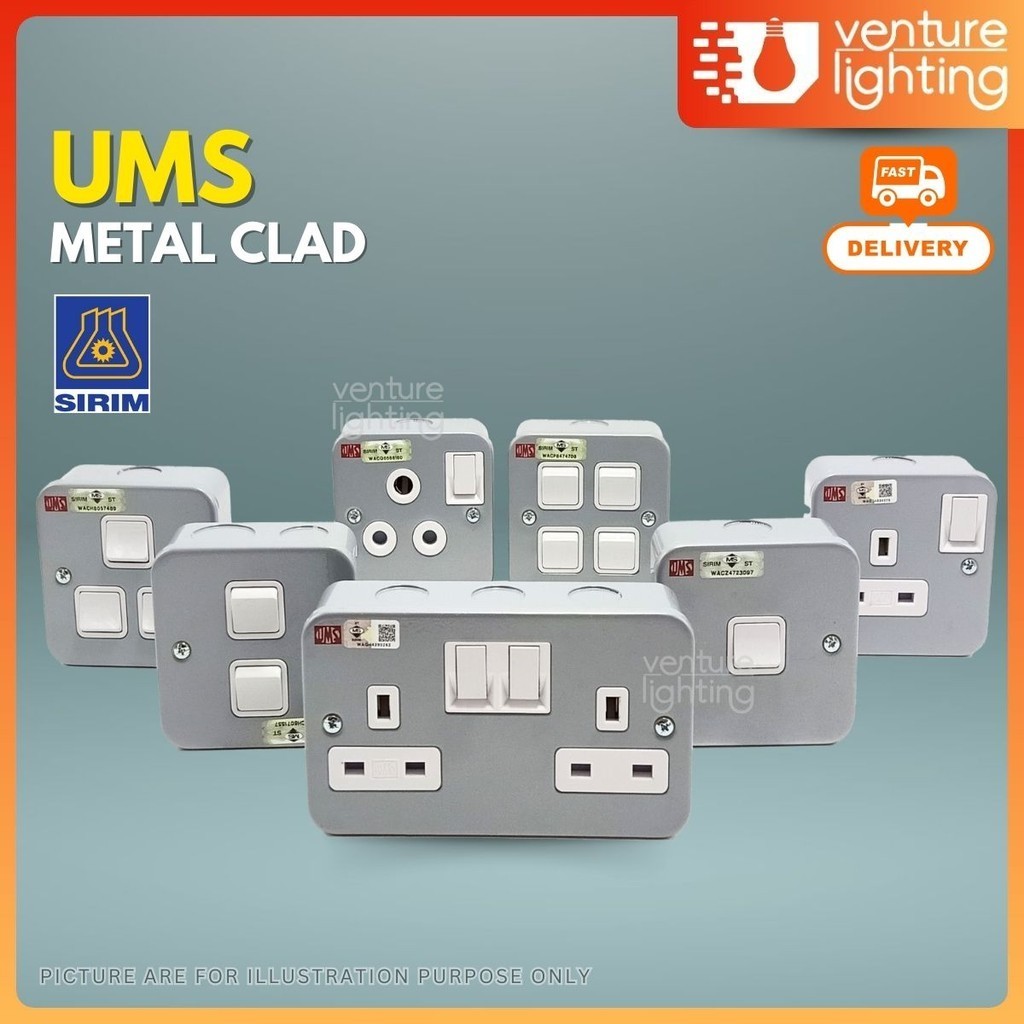 UMS METAL CLAD Switch Socket Series with Base SIRIM Approved Heavy Duty ...