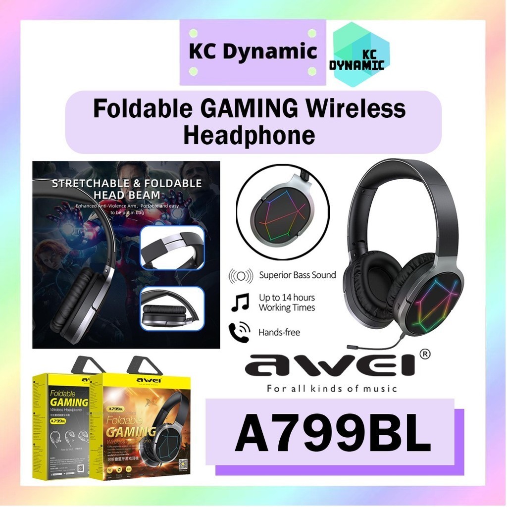 Awei A799BL Foldable Wireless Bluetooth 5.0 Microphone Gaming Headphone ...