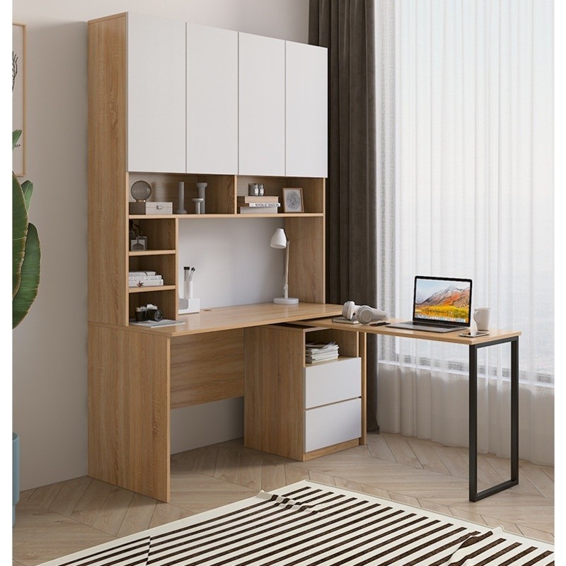 Office Table Study Computer Rotating Angle Desk Bookshelf Integrated ...