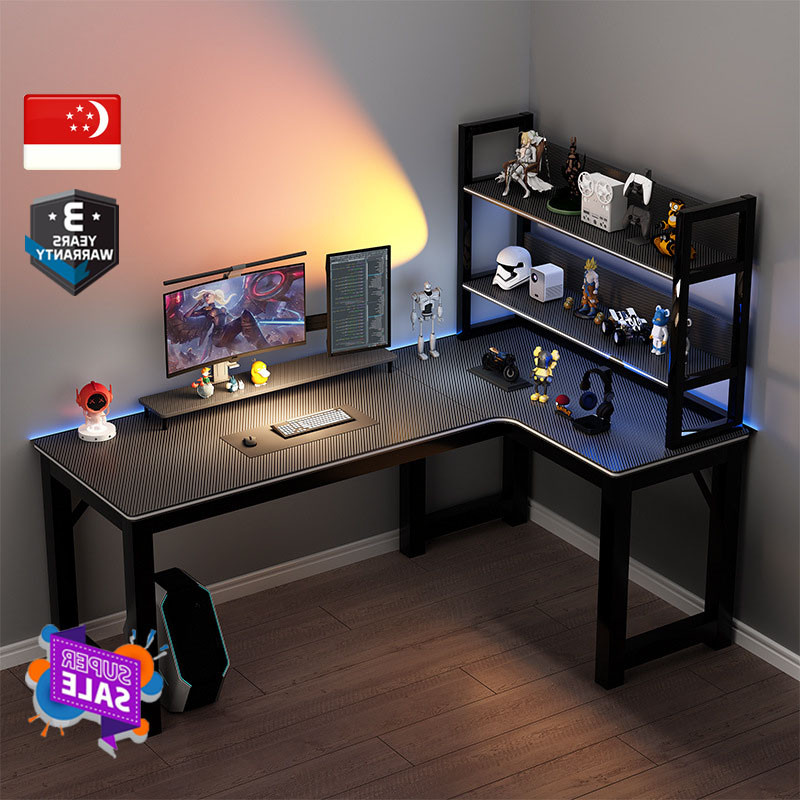 SG ]Corner [ L Shape Table Computer Table Organizer Gaming Table Carbon ...