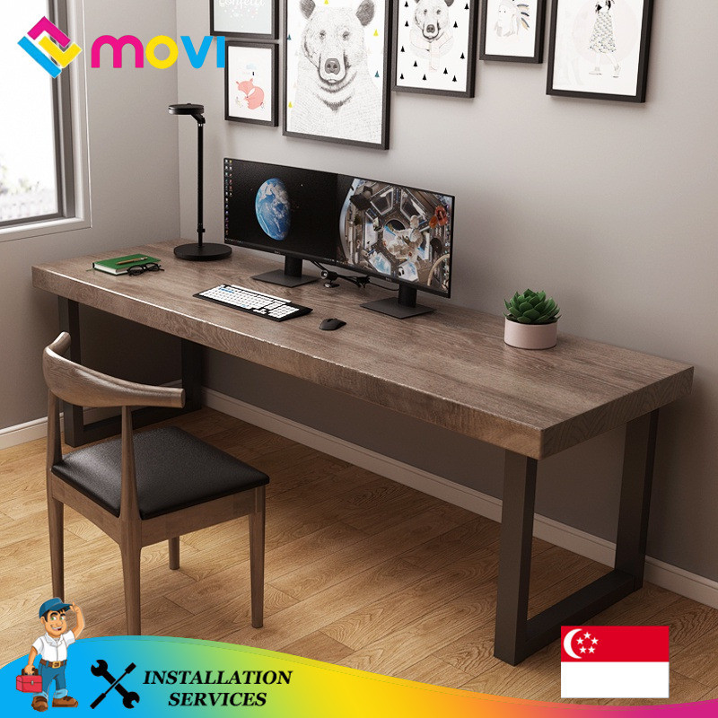 MOVI Computer Desk Wall Side Solid Wood Desktop Home Desk Bedroom Study ...