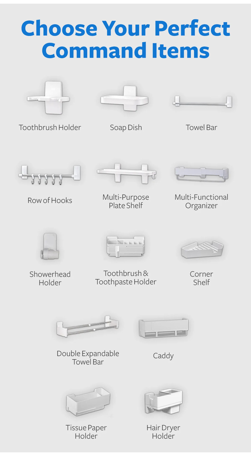 3M Command Bathroom Plate Shelf 17729 Up to 4.5kg Water Resistant ...