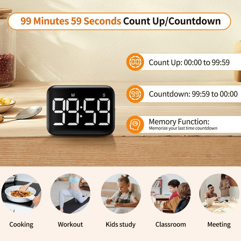LED Kitchen Timer with Count Up/Countdown Digital Cooking Timer Battery ...