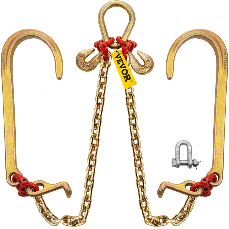 VEVOR G80 V Bridle Chain 5/16" x 2' Towing Chain Bridle with 15" J & T ...