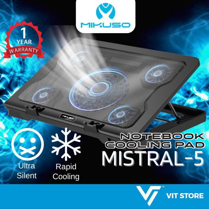 MIKUSO 5 Fan LED Gaming Laptop Fan & Stand Strong Wind Cooler Pad ...