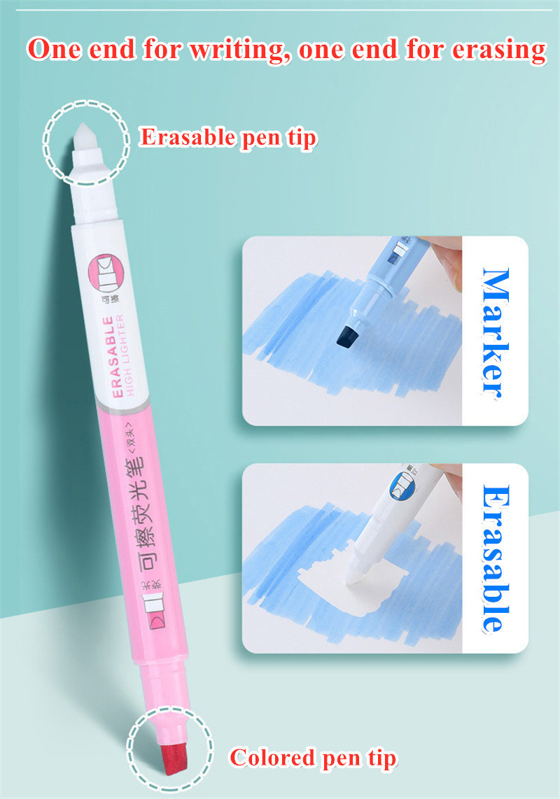6 Colors Erasable Highlighters Set Double-Ended Pastel Markers for ...