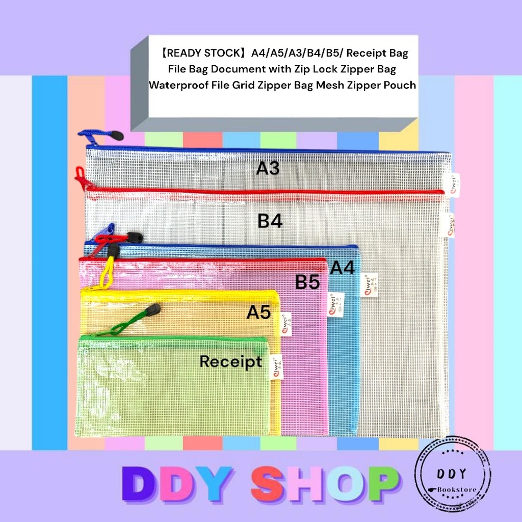 File Bag Document with Zip Lock Zipper Bag Waterproof File Grid Zipper ...