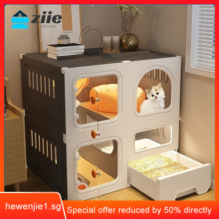 Indoor Cat Villa Cage Cat Cage Toilet Litter Basin Integrated Small ...