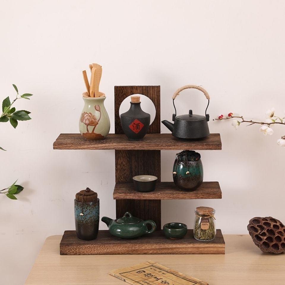 【Ready Stock】Shelf Solid Wood Desktop Antique Shelf Multi-layer Perfume ...