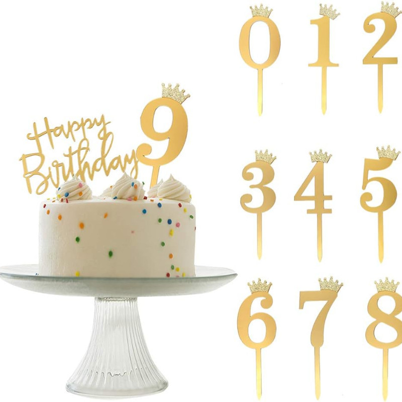Acrylic Digits 0-9 Crown Happy Birthday Cake Decoration Wedding ...