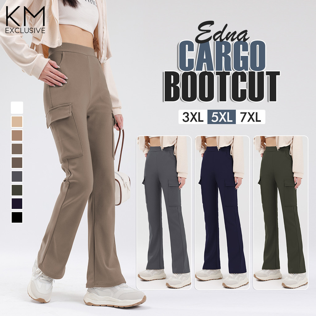 KM Edna Cotton Bamboo Bootcut Cargo Pants [P6814] | Shopee Singapore