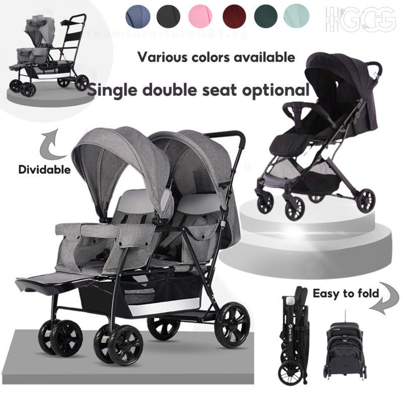 HC Twin Can Sit Lie Detachable Double Stroller Lightweight Adjustable ...