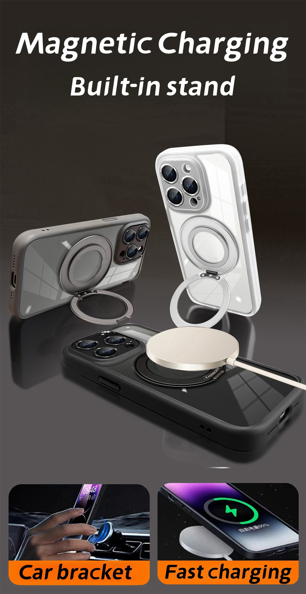 New Casing Luxury 360° Rotatable Stand Phone Case Magnetic Transparent ...