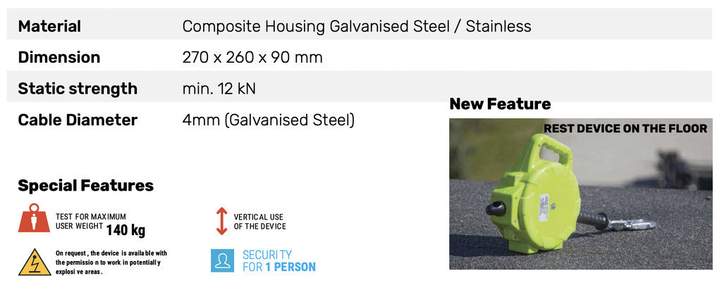 WORKSafe CR250V Self-Retracting Lifeline, Galvanised Steel Cable, Fall ...