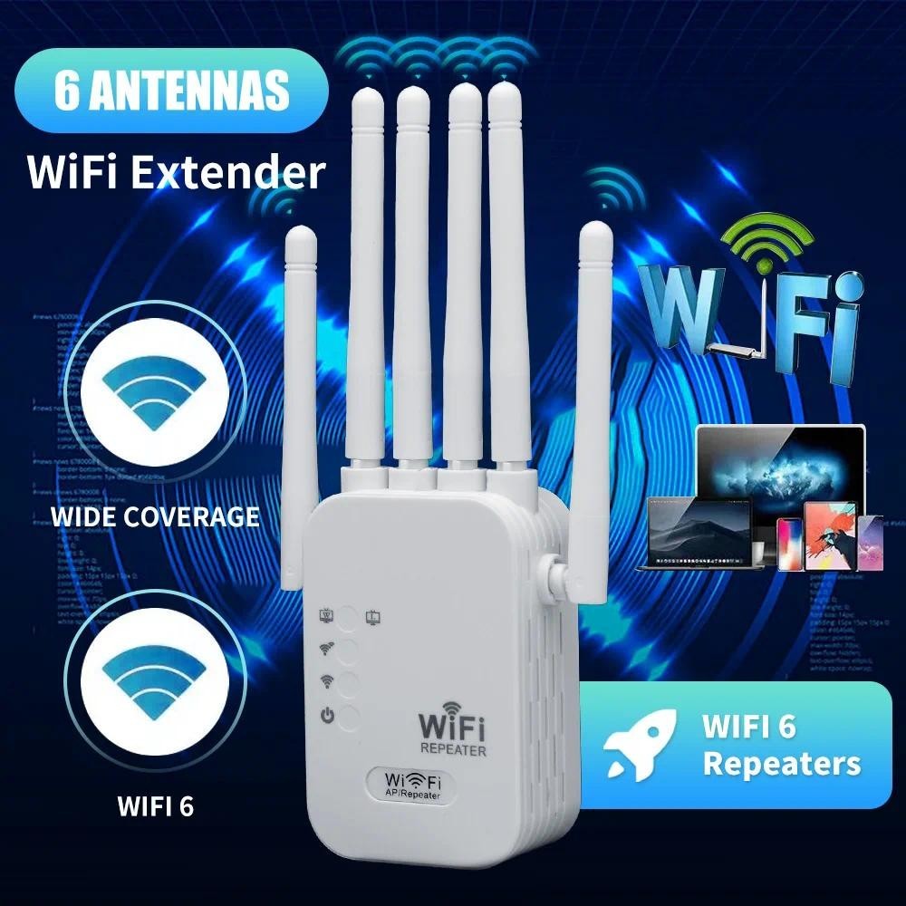 1200Mbps Wireless Wifi Repeater 6 Antenna Signal Range Enhancer 2.4G+5G ...