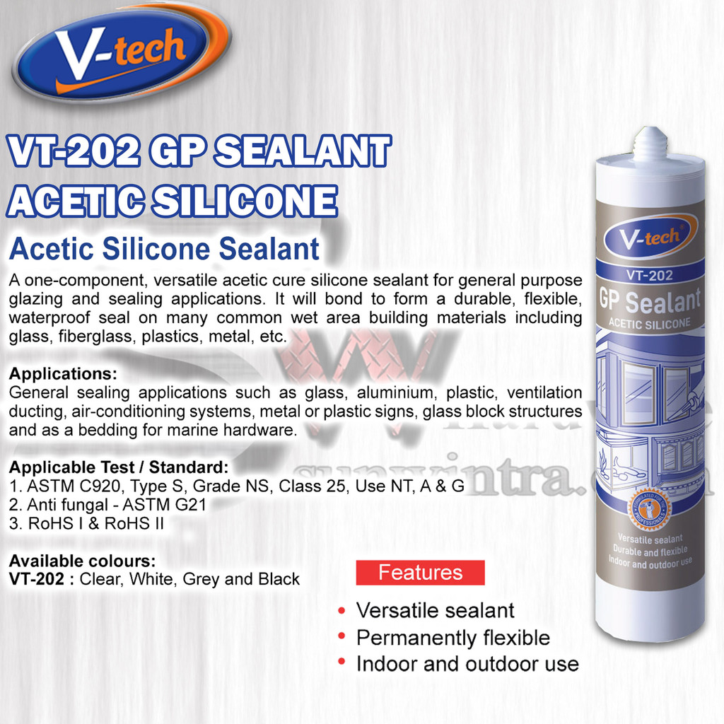 V-TECH 230ML VT-202 SILICONE SEALANT GP SEALANT VT202 (CLEAR/BLACK/GREY ...