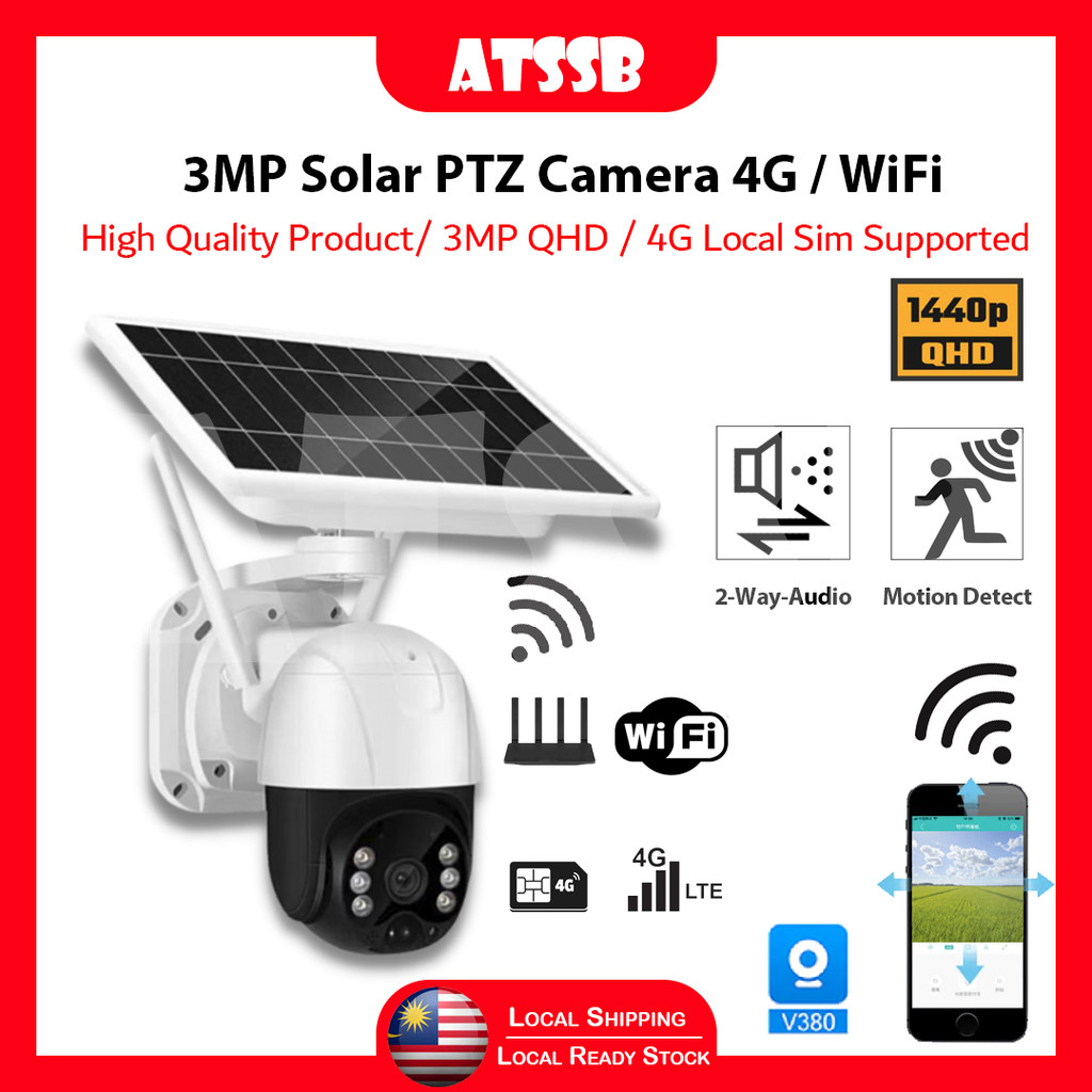ATSSB 3MP 4G Sim Card WiFi Solar Outdoor PTZ CCTV PIR Human Detection ...