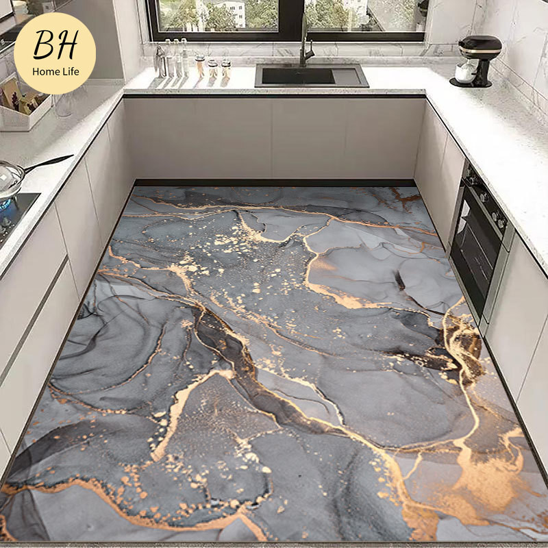 [BH]Diatomite Soft Mat Nordic Marble Design Kitchen Anti Slip Floor Mat ...