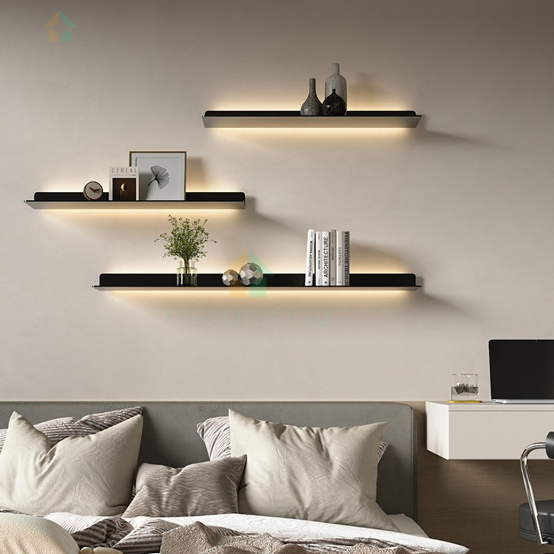 Storage Shelf Rack Wrought Iron Simple Luminous Wall With A Straight ...