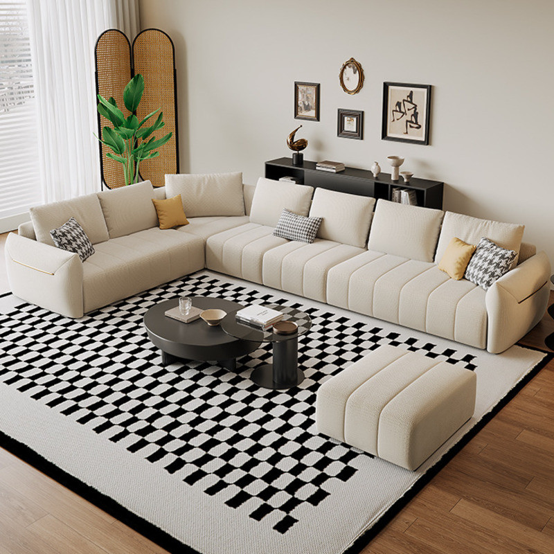 Solid Wood Sofa Simple L Shape Cloth Art 2 Seater Sofa Piano Key ...