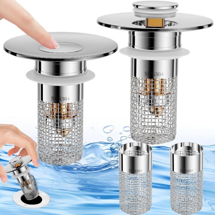 FEELING🔥Universal Drain Plug Filter Basin Pop-up Chrome Sink Filter ...