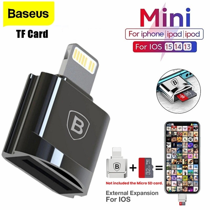 Baseus Mini Micro SD TF Card Reader Adapter 8 Pin OTG Memory Card ...