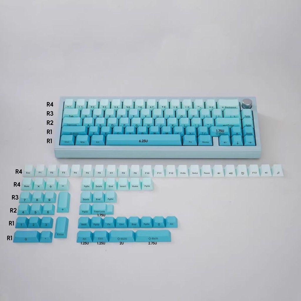 Gradient cyan Keycaps 125 Keys PBT Dye Sub Cherry Profile Side / Font ...
