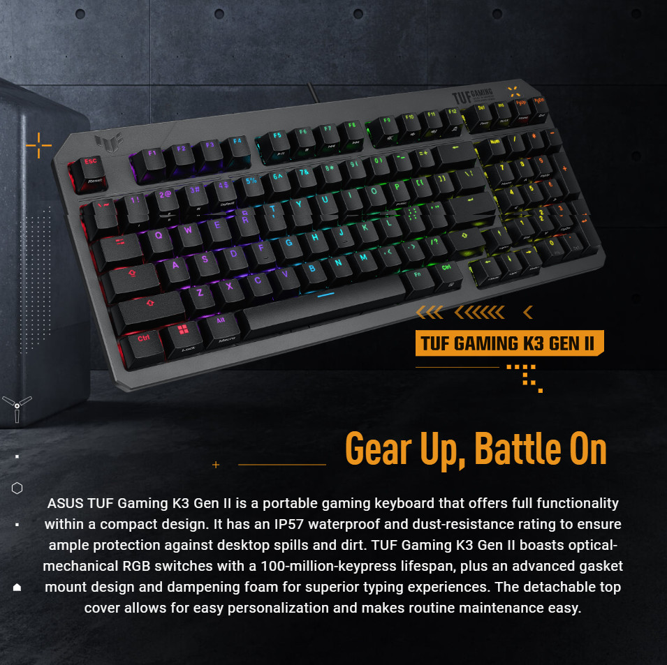 ASUS TUF Gaming K3 Gen II Optical Mechanical Keyboard - 97-Key Layout ...