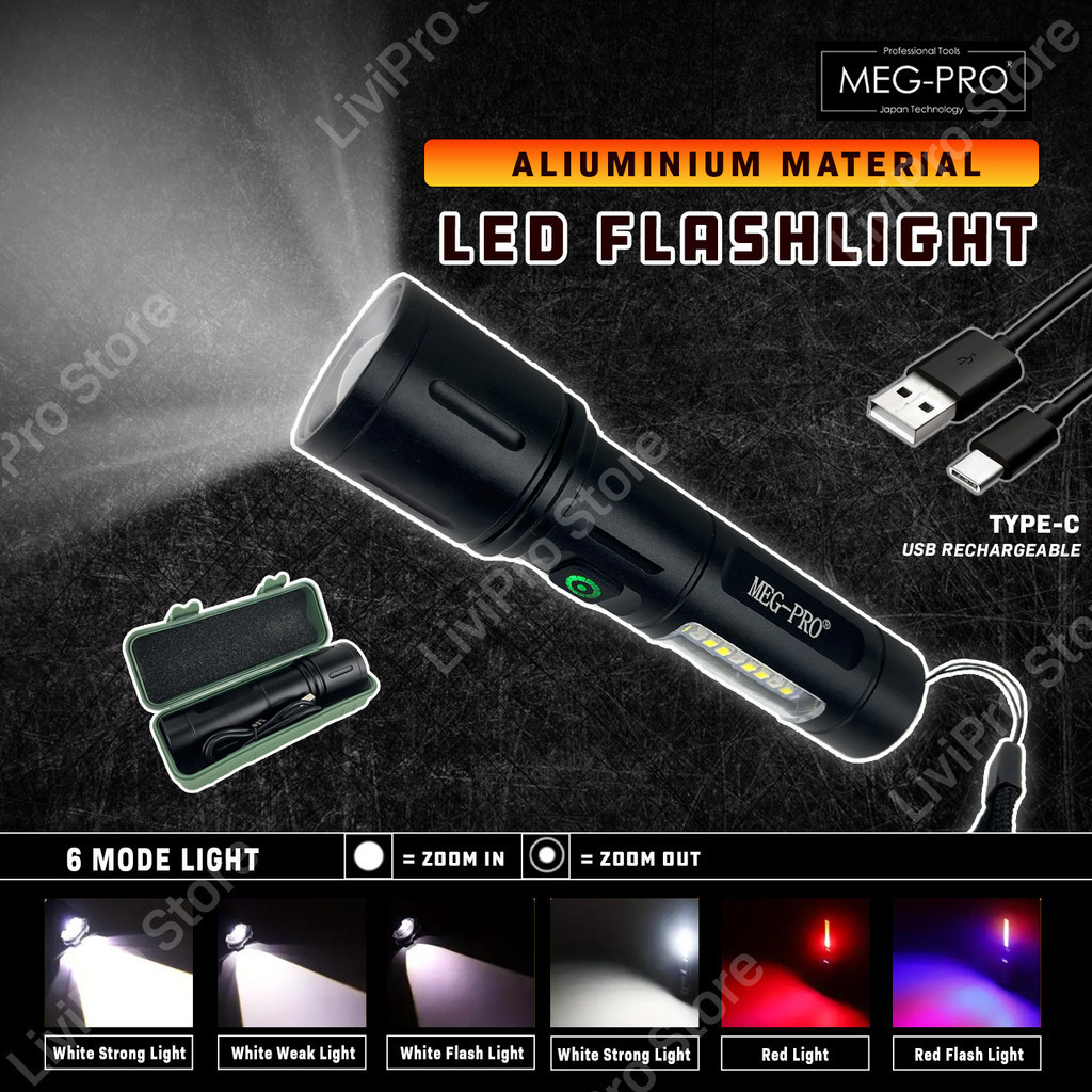 MEG-PRO Mini Camping USB Type-C Flashlight Rechargeable WCD-603 Pocket ...