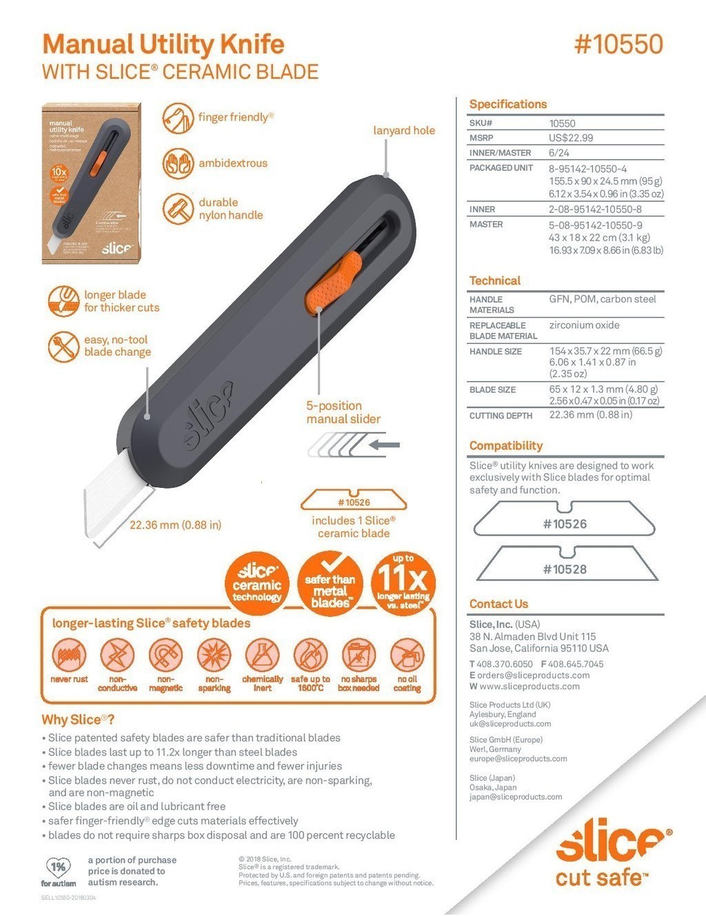 Slice 10550/10554/10558 Utility Knife - Ceramic Blade Safety Cutter ...