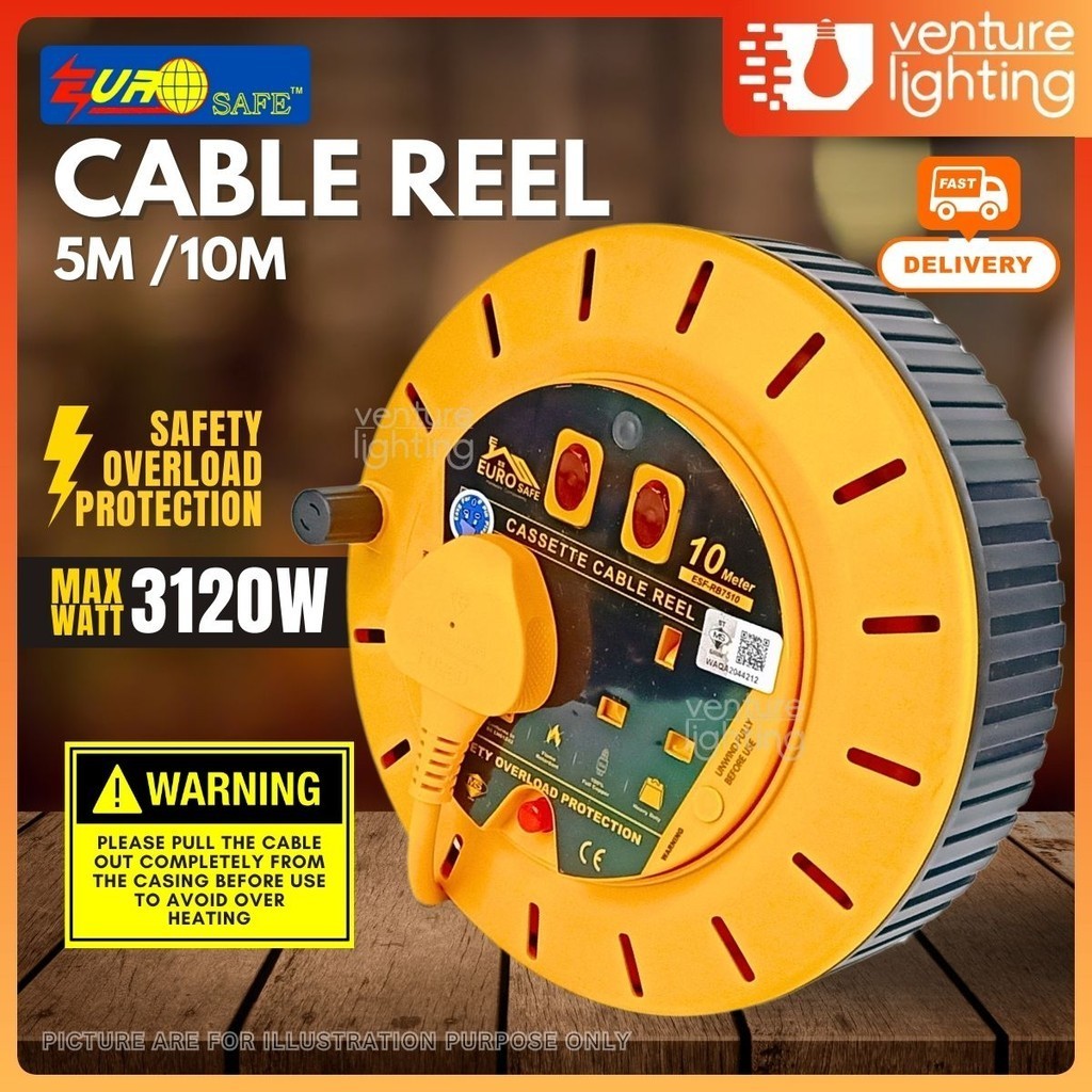 [SIRIM] 5 / 10 MTR CASSETTE CABLE REEL Portable Extension Trailing ...