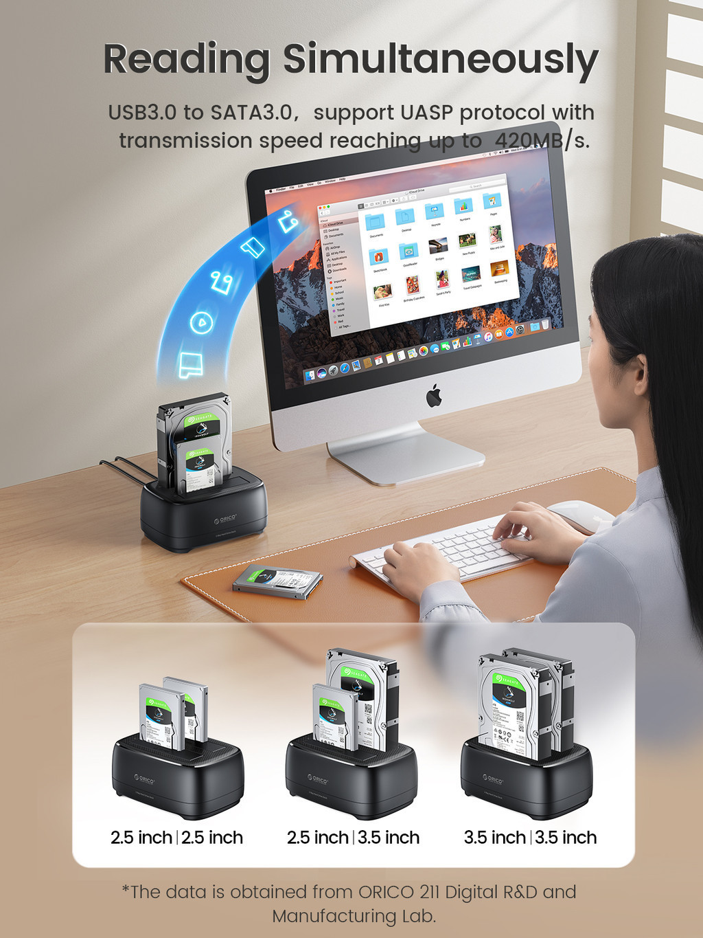 ORICO Dual Bay HDD Docking Station with Offline Clone SATA to USB 3.0 ...