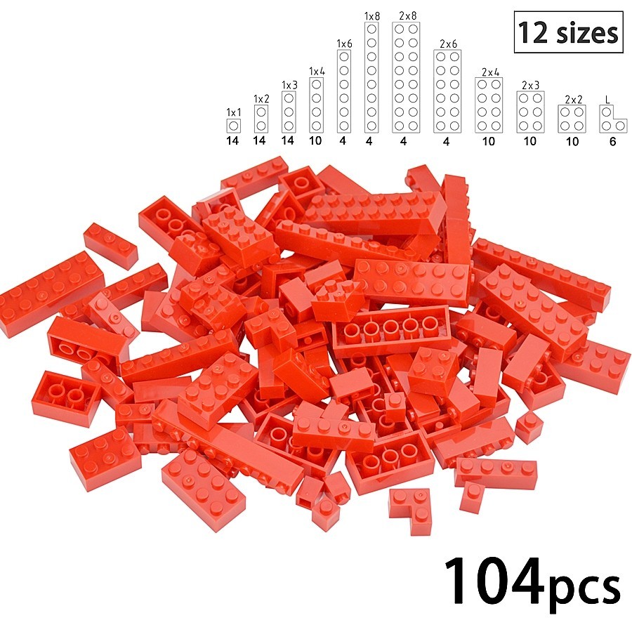 104Pcs Mixed Thick Figure Building Blocks 12 size 16 Colors Compatible ...