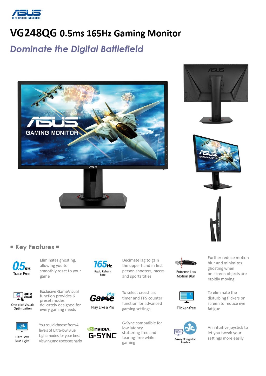 ASUS VG248QG Gaming Monitor-24”, Full HD, 0.5ms, OC 165Hz, G-SYNC ...