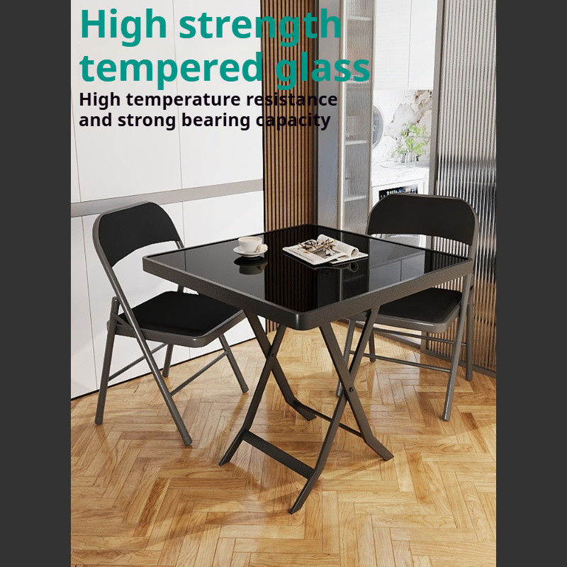 Folding Table Tempered Glass Dining Table Square Table Household Small ...