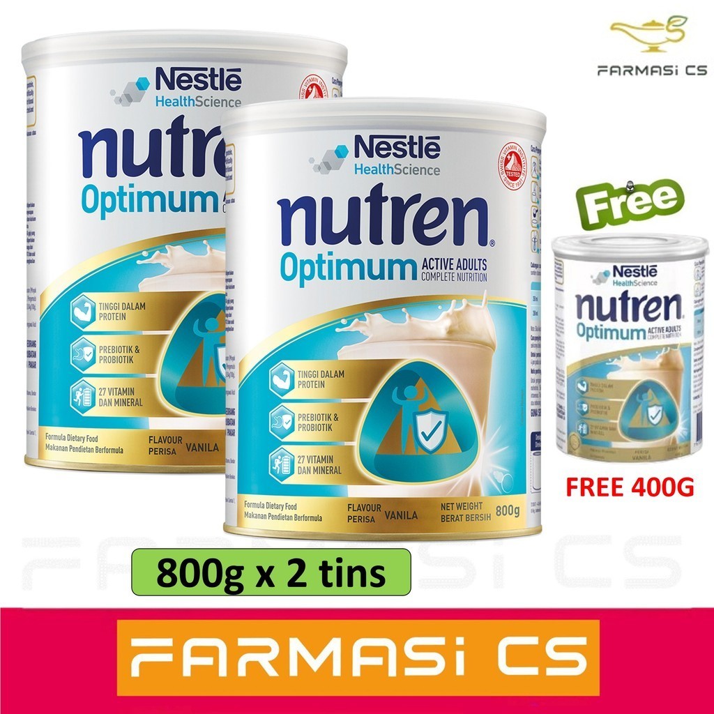 Nestle Nutren OPTIMUM Active Adults Complete Nutrition 800g x 2 Tins (TWIN) FREE 400g EXP:02/ ...