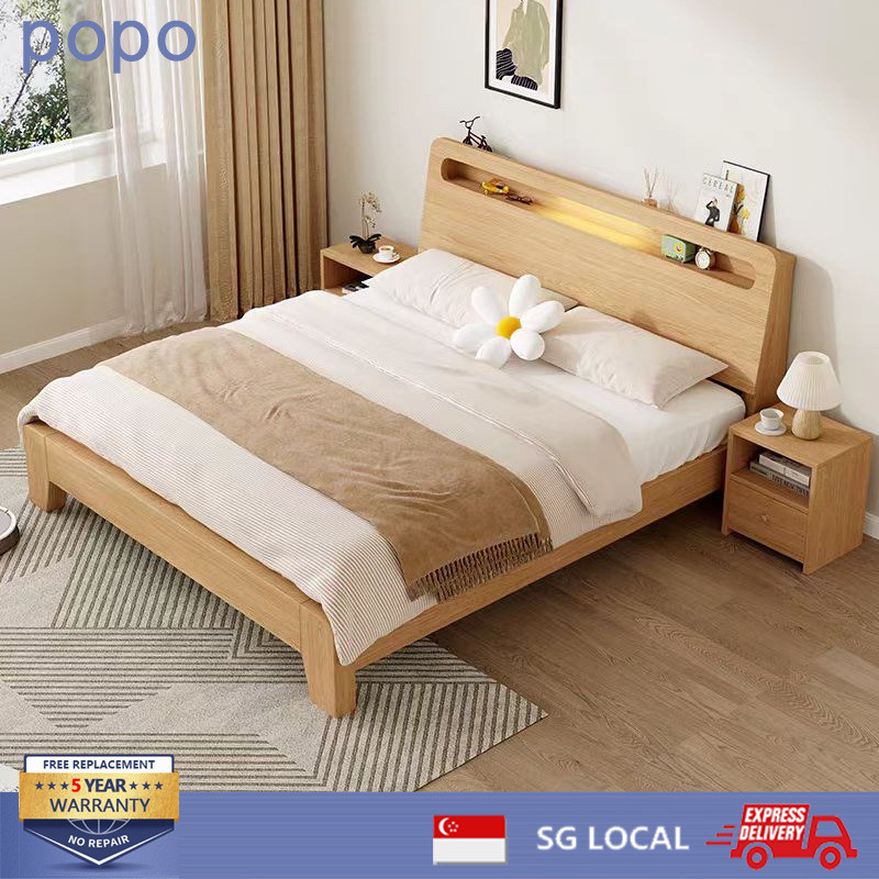 POPO Bed Frame【solid Wooden】 Modern Simple 1.5-meter Family Double 1.8 ...